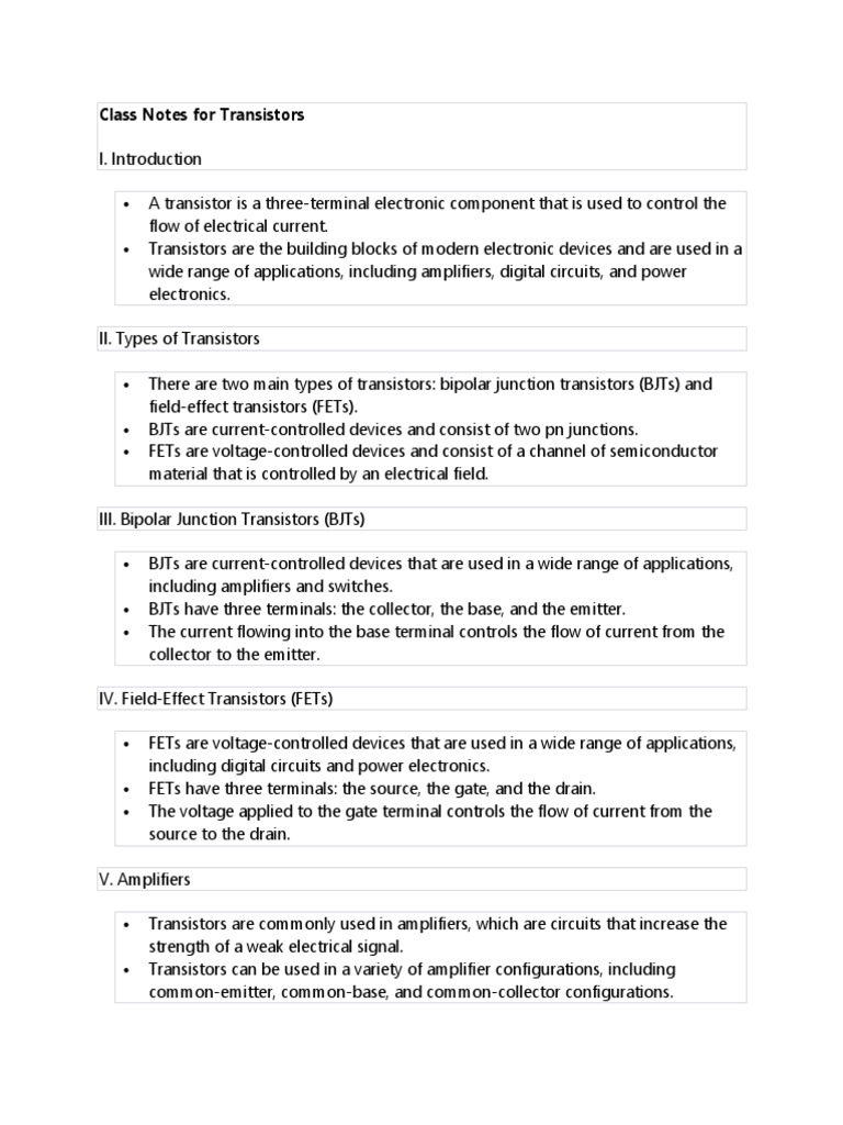Class Notes For Transistors | PDF | Field Effect Transistor | Bipolar ...