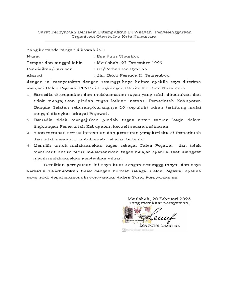 Surat Pernyataan Bersedia Melaksanakan Tugas | PDF Surat Pernyataan Bersedia Melaksanakan Tugas | PDF