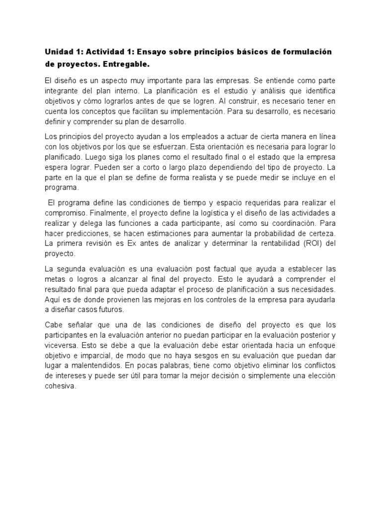 Unidad 1 Actividad 1 Ensayo Sobre Principios Básicos de Formulación de ...