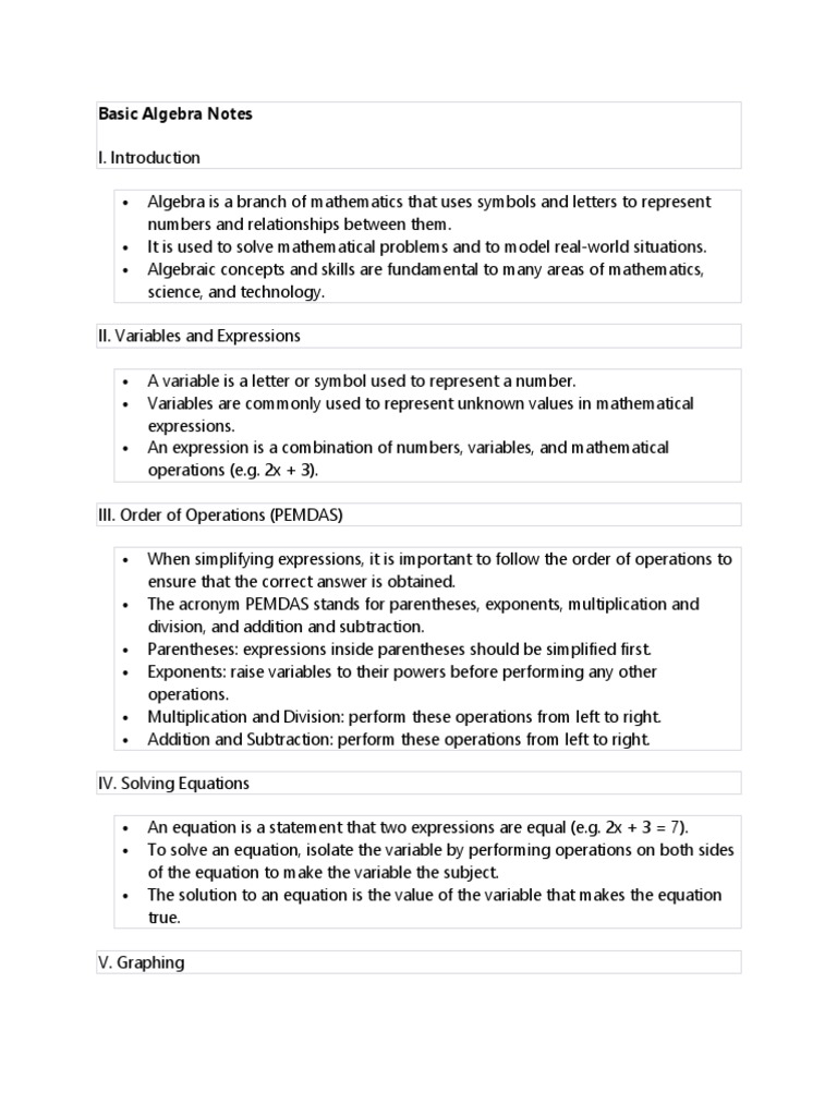 Basic Algebra Notes | PDF | Equations | Quadratic Equation