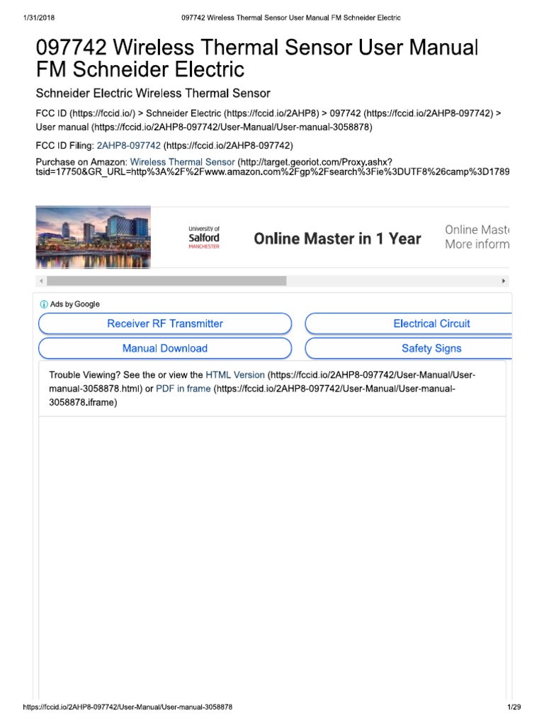 Wireless Thermal Sensor User Manual FM Schneider Electric | PDF
