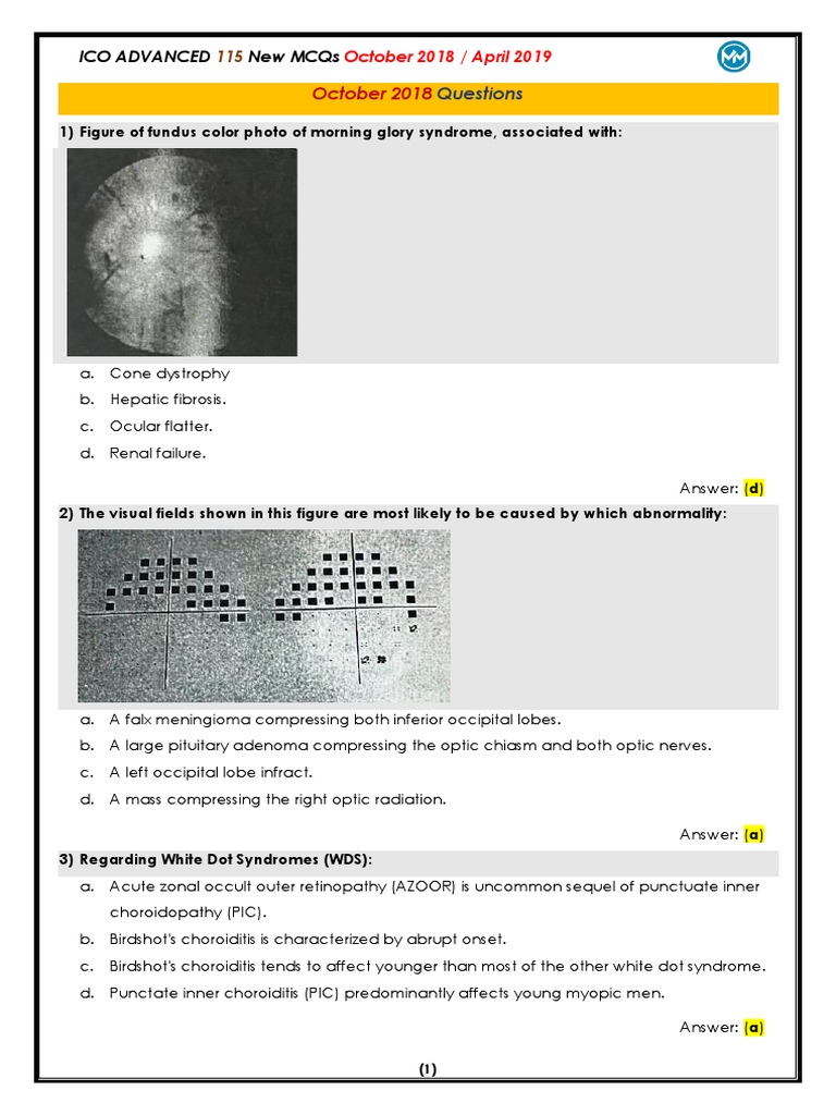 ICO Advanced 115 MCQs 2018-2019 | PDF | Glaucoma | Diseases And Disorders