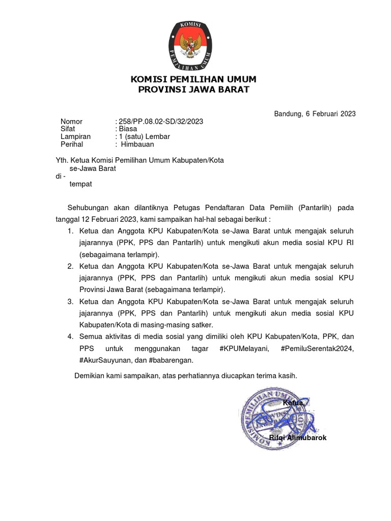 Surat Himbauan Kpu Kabkota 12 | PDF