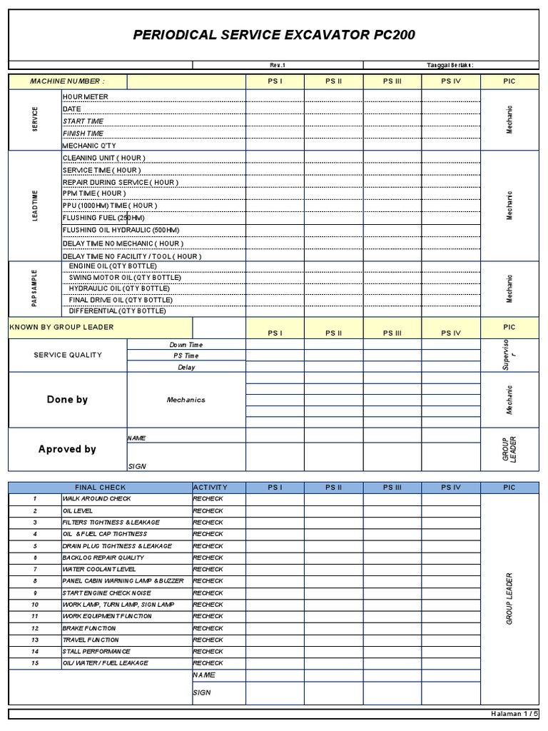 HRS FRM PLT 017 Periodical Service Excavator PC200 8 - Rev.1 | PDF ...