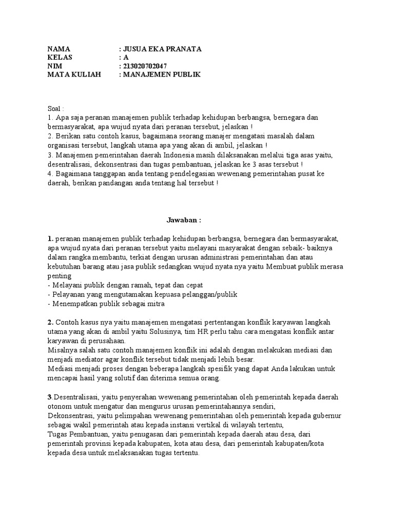 Manajemen Publik - Jusua Eka Pranata | PDF