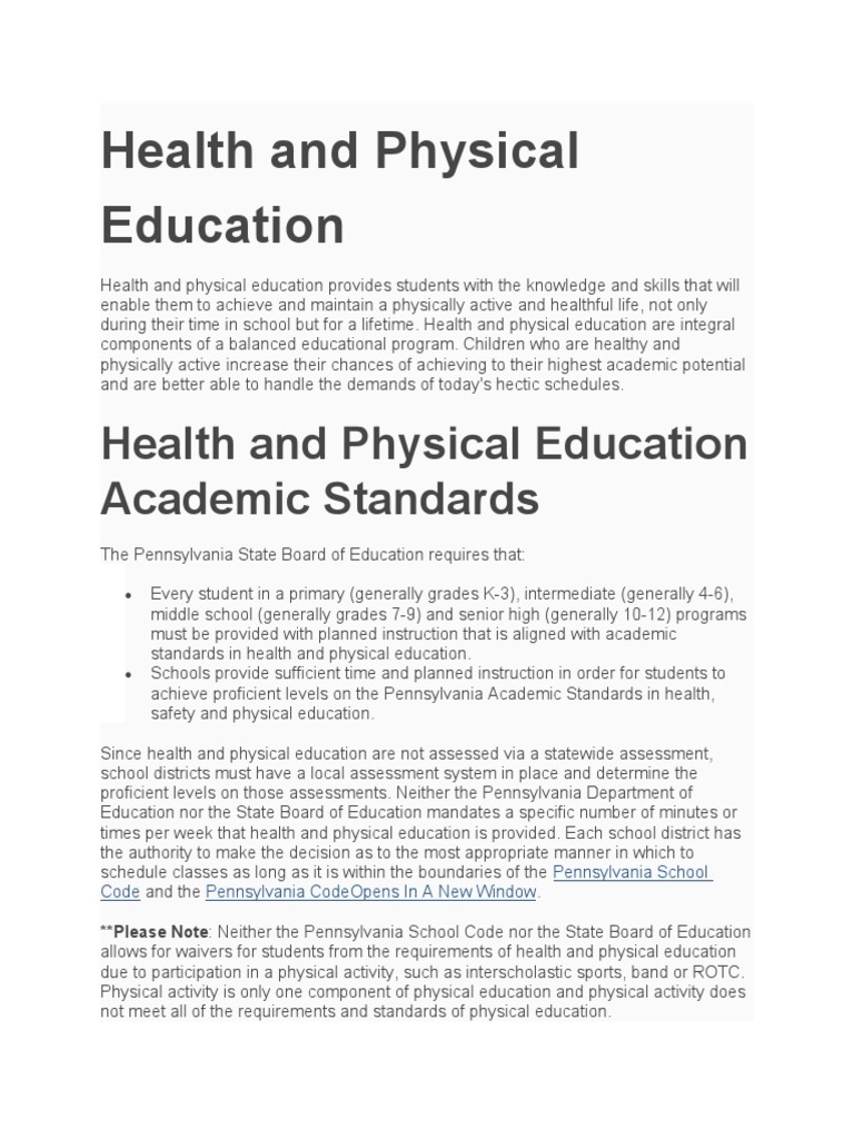 Pennsylvania Health & Physical Education Standards | PDF | Physical ...