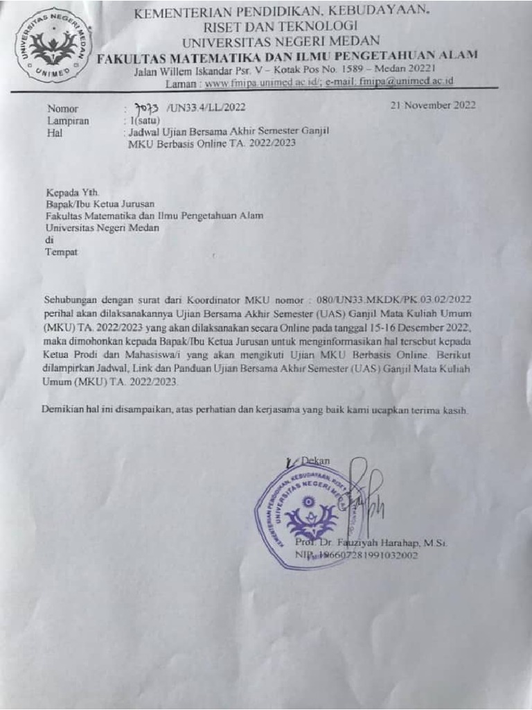 Jadwal Ujian MKU Sem Ganjil 2022-2023 | PDF