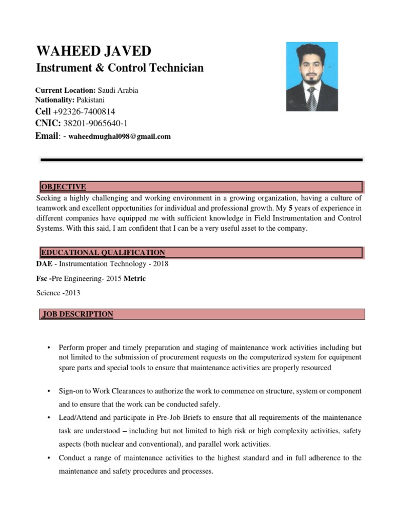 Waheed Javed CV | PDF | Thermocouple | Instrumentation
