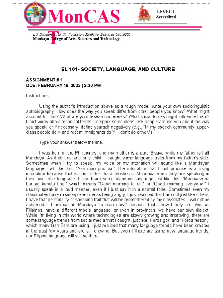 El 101 Assignment 1 BANAD, J. | PDF El 101 Assignment 1 BANAD, J. | PDF