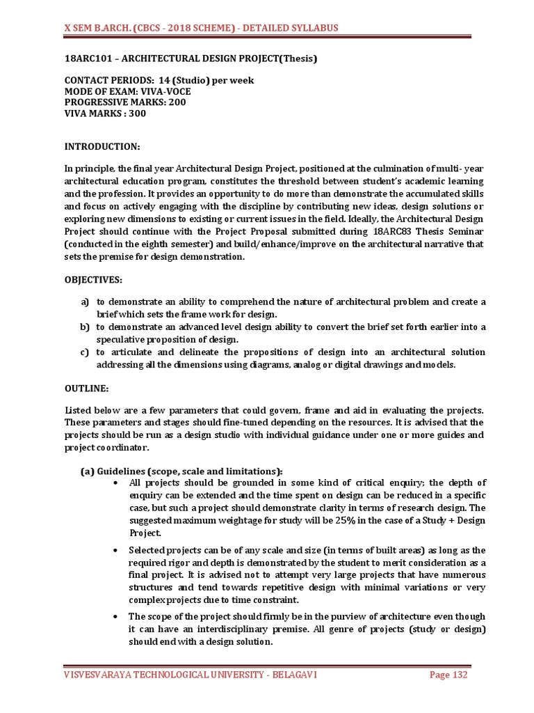 VTU B.Arch 2018 Scheme Syllabus | PDF | Thesis | Design