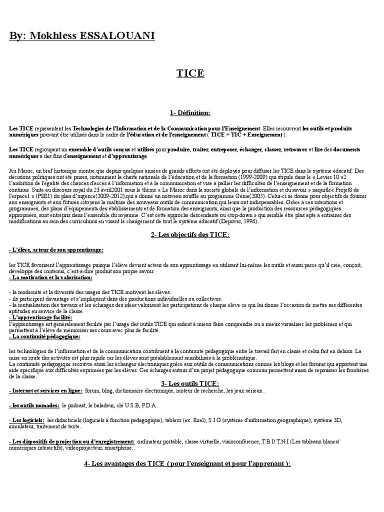Tice - Copie | PDF | Pédagogie | Enseignement
