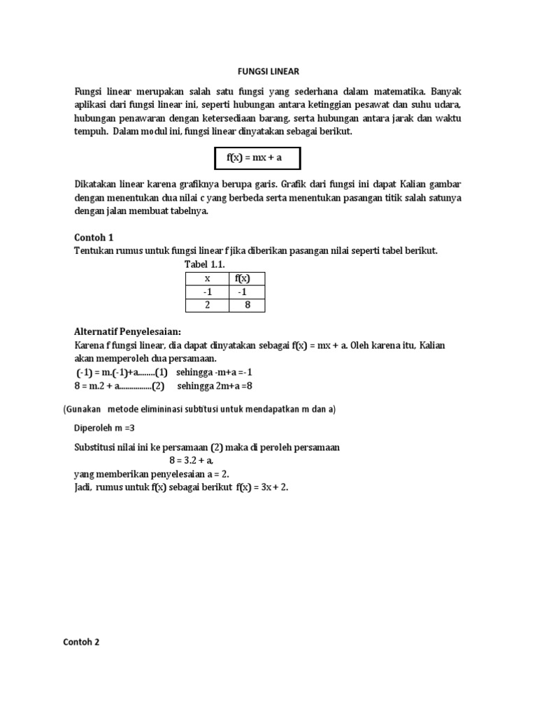 Rumus dan Contoh Fungsi Linear | PDF