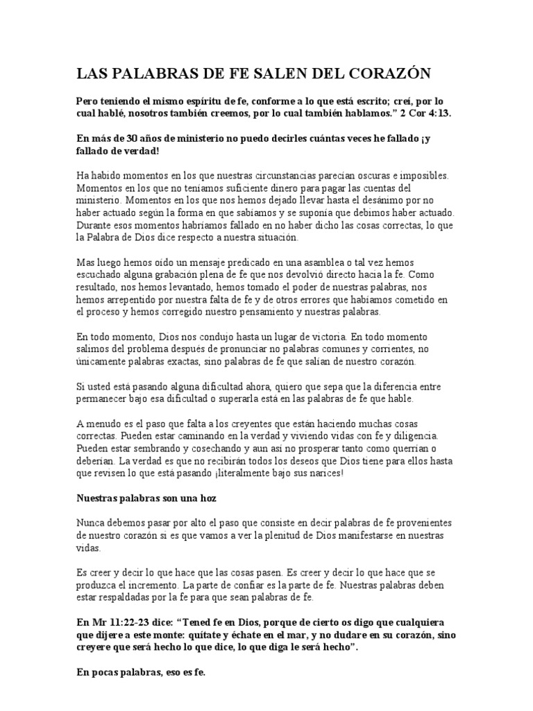Las Palabras de Fe Salen Del Corazón | PDF | Fe | Verdad