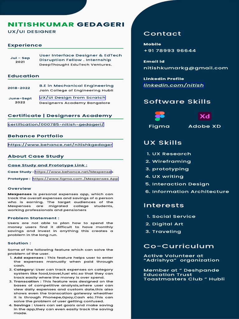 Nitish K Gedageri Resume | PDF | Mobile App | User Interface Design