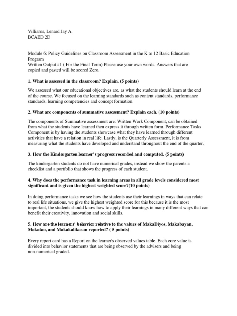 Written Output#1 | PDF | Educational Assessment | Cognition