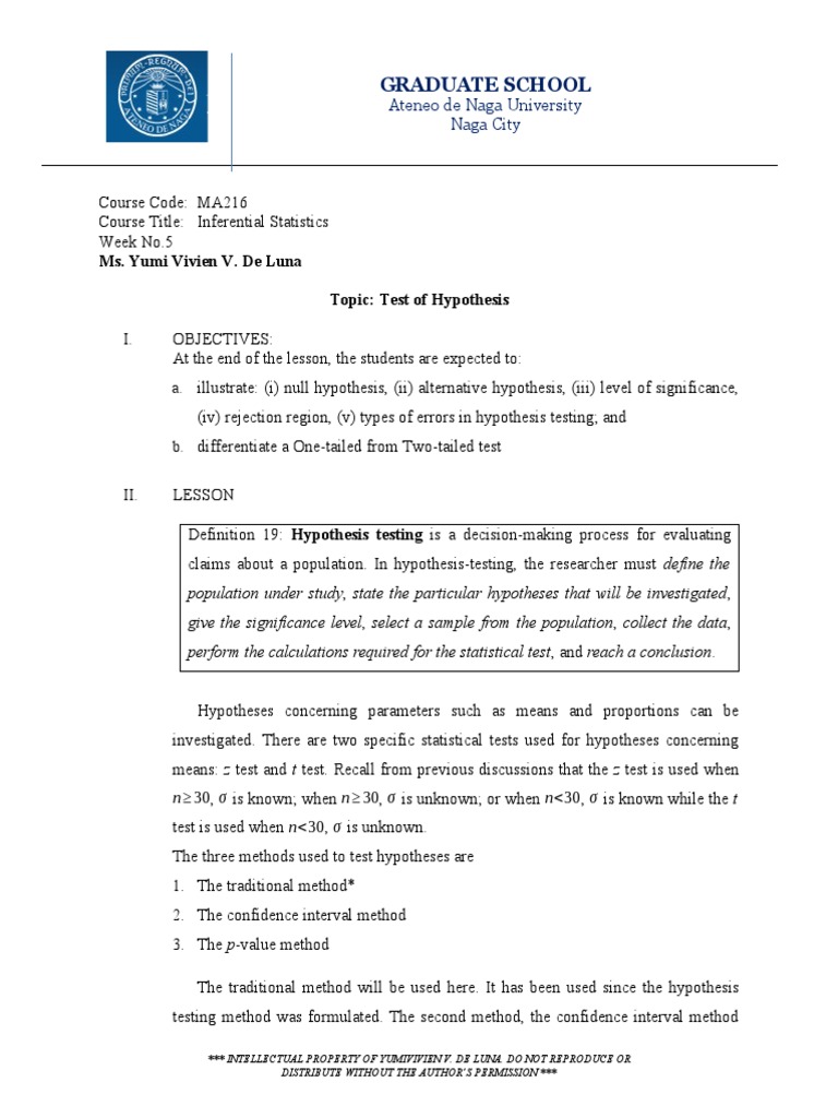 Module On Test Of Hypothesis Pdf Statistical Hypothesis Testing 9330