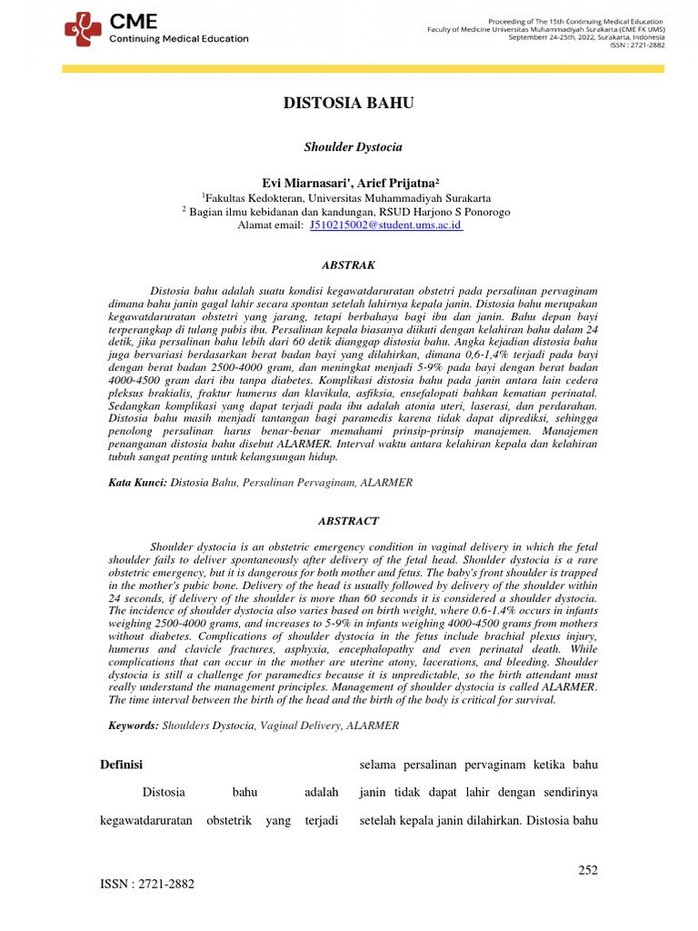 Distosia Bahu: Evi Miarnasari', Arief Prijatna | PDF