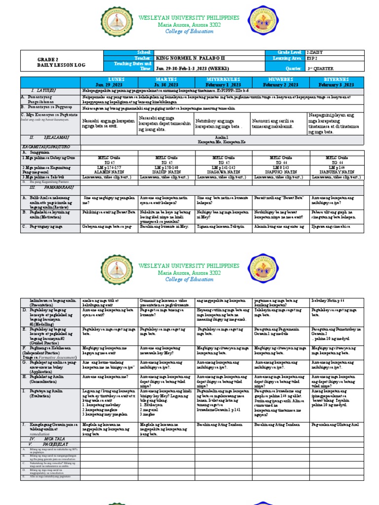 DLL All Subjects 2 q3 Week 1 | PDF