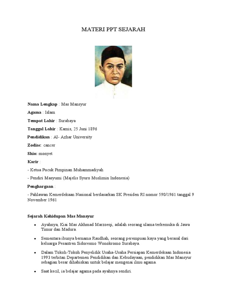Biografi KH Mas Mansur dan Perjuangannya | PDF | Politik