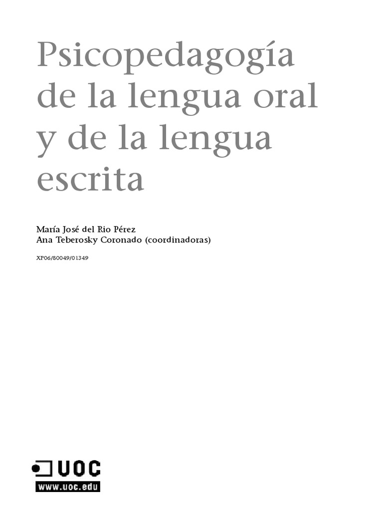 Psicopedagogía de La Lengua Oral y de La Lengua Escrita - Portada | Descargar gratis PDF ...