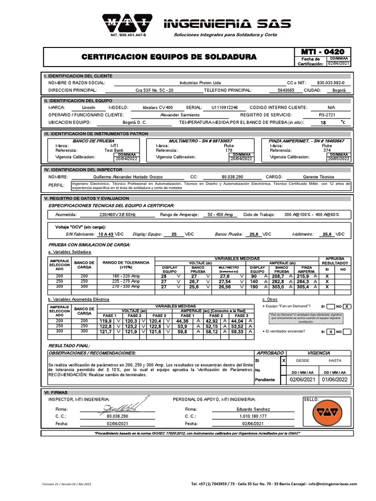 420 - RS2721 - INDUSTRIAS PROTON - Idealarc CV 400 | PDF | Science ...