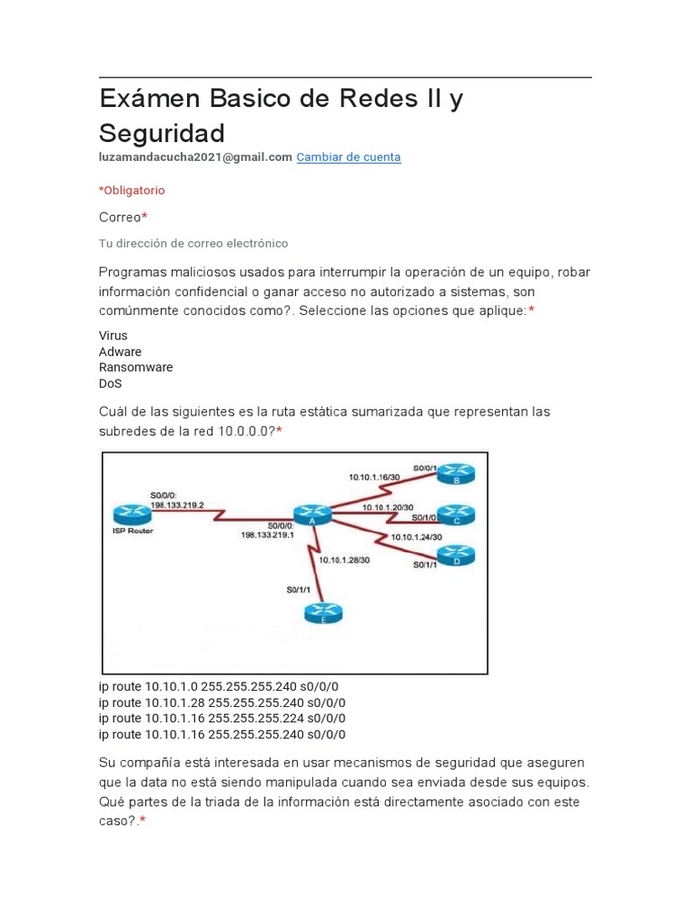 Examen Basico de Redes Empresa Entrevista | PDF | Protocolos de internet | Enrutador (Computación)