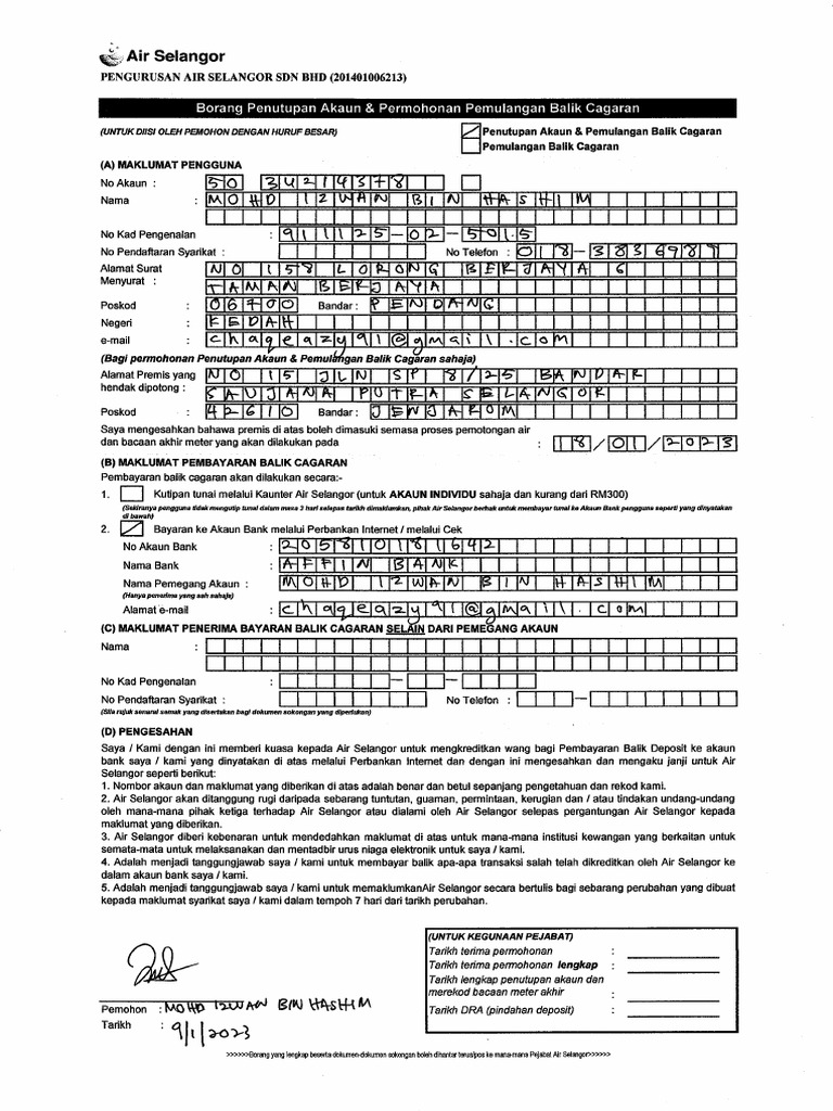 Borang Penutupan Akaun Air Selangor 2 | PDF