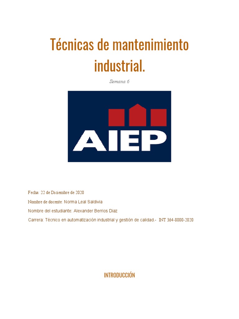 Tecnicas de Mantenimiento Industrial Semana 6 | PDF | Alimentos | Materiales