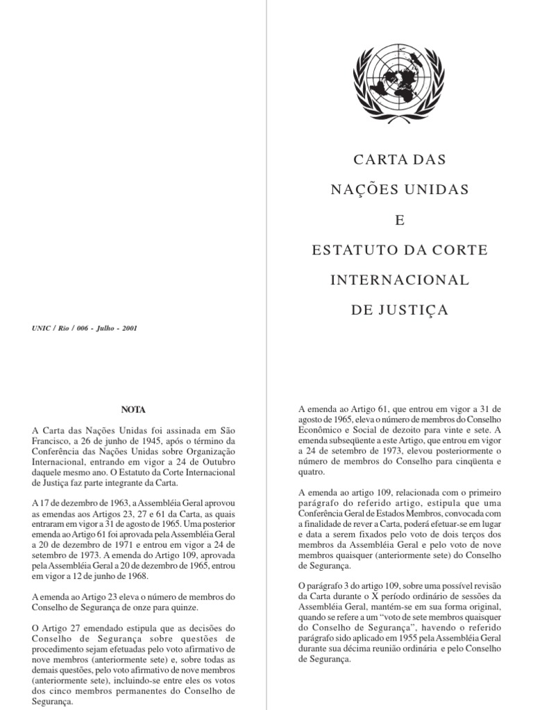 Carta das Nações Unidas | PDF | Nações Unidas | Relações Internacionais