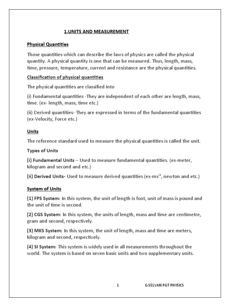 1.units and Measurements Notes | PDF | Significant Figures | Kilogram