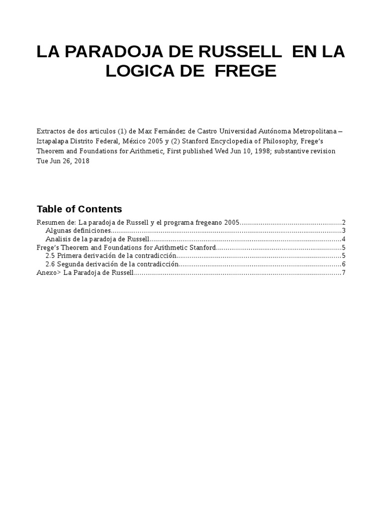 La Paradoja de Russell en La Logica de Frege | PDF | Gottlob Frege ...