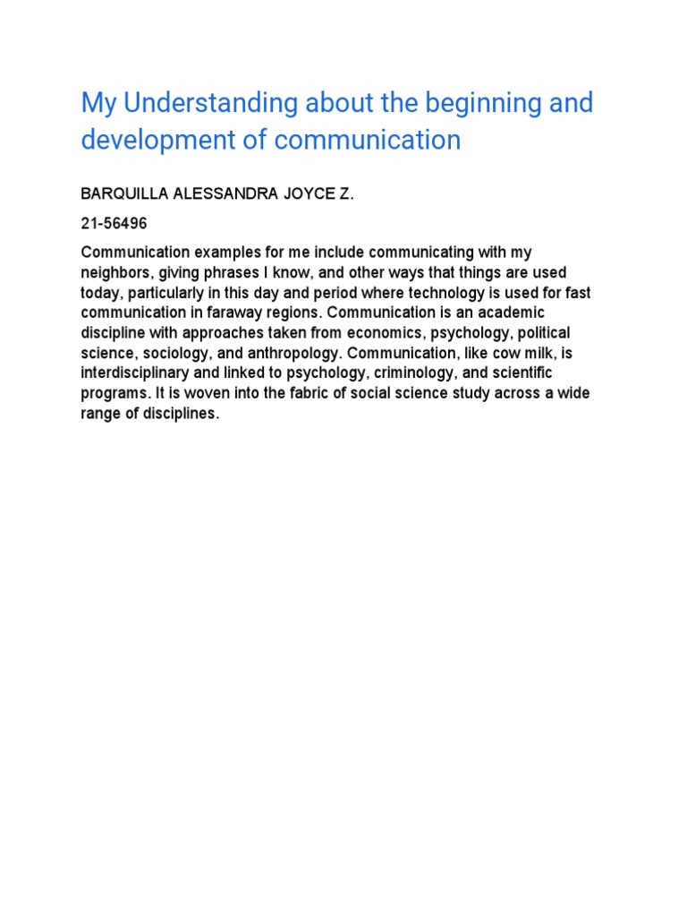 My Understanding About The Beginning And Development Of Communication Pdf