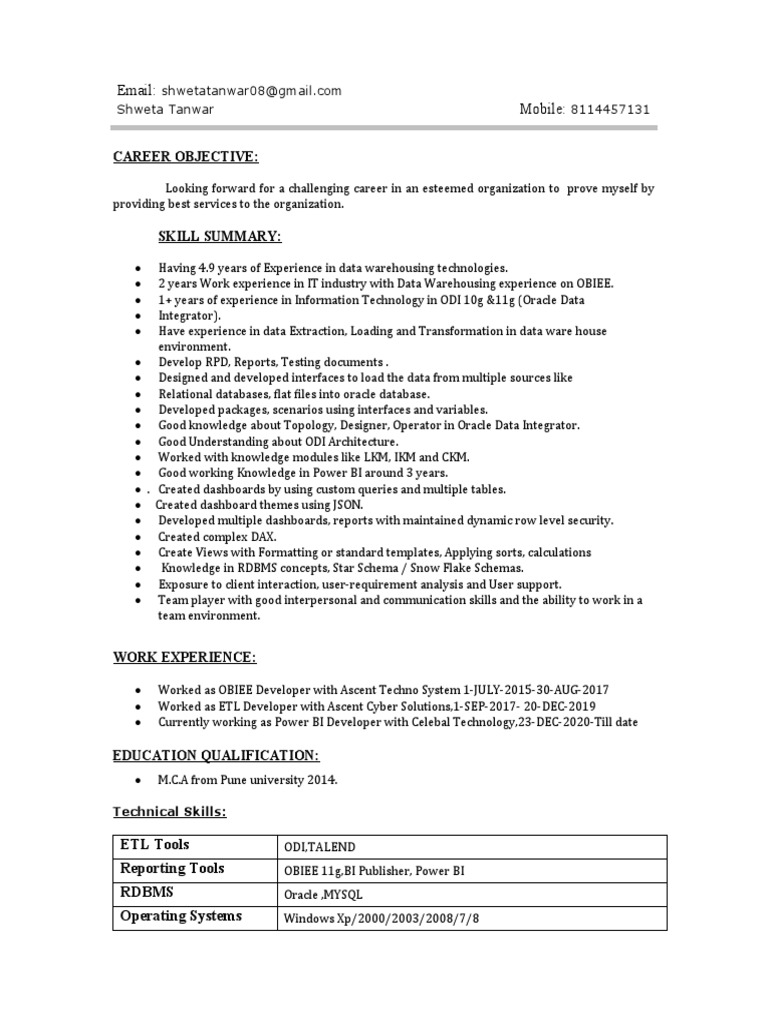 Power BI Resume Sample | PDF | Databases | Data