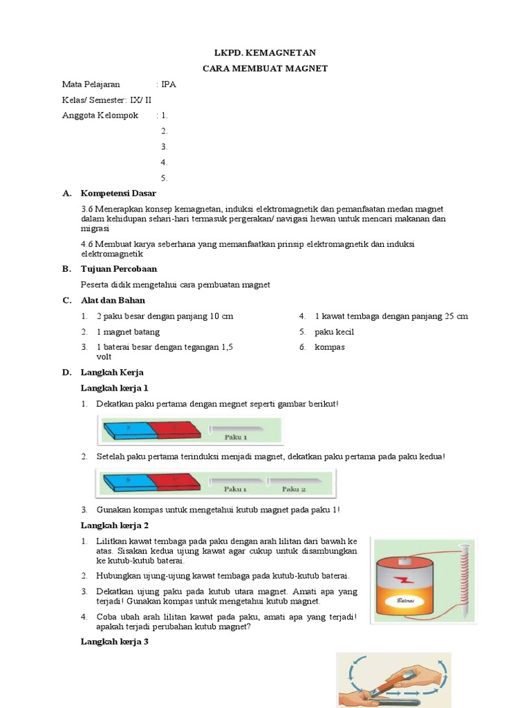 LKPD. Kemagnetan (Cara Membuat Magnet) | PDF