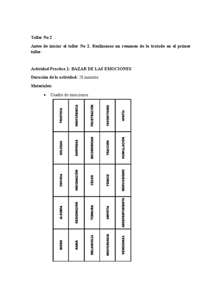 Taller No 2 Gestionando Mis Emociones 1 Pdf Las Emociones Respiración