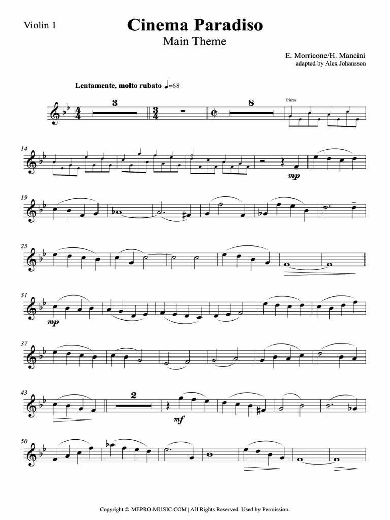 10 E. Morricone - Cinema Paradiso - Main Theme - Violin 1 | PDF