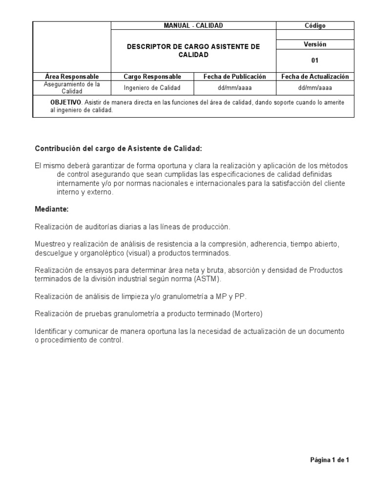 Descriptor de Cargos | PDF