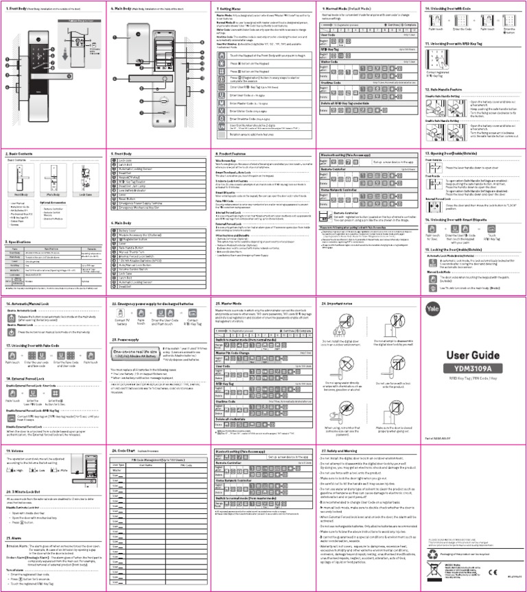 Yale YDM3109A User Manual en | PDF
