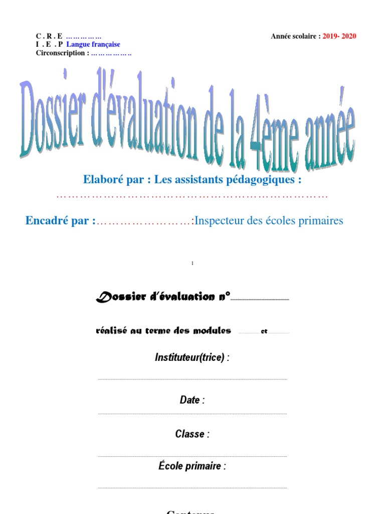 Dossier D'évaluation 4ème - Doc Version 1 | PDF