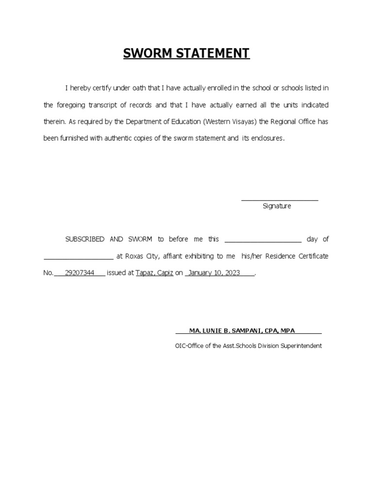 Sworm Statement | PDF