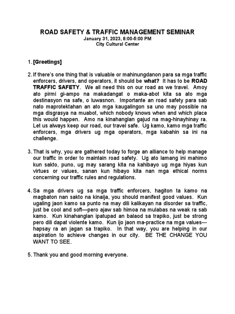 Road Traffic Safety Seminar | PDF