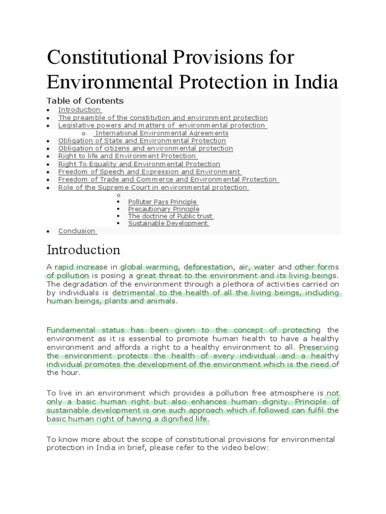 Constitutional Provisions For Environment Protection in Indian Law ...