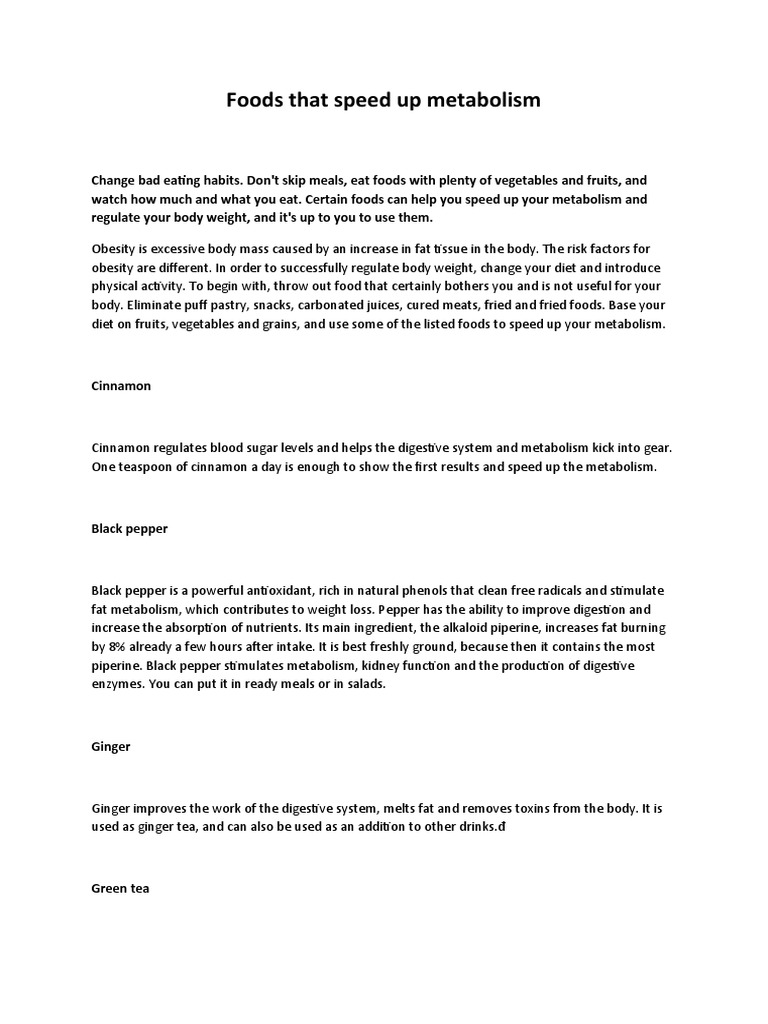 Foods That Speed Up Metabolism | PDF