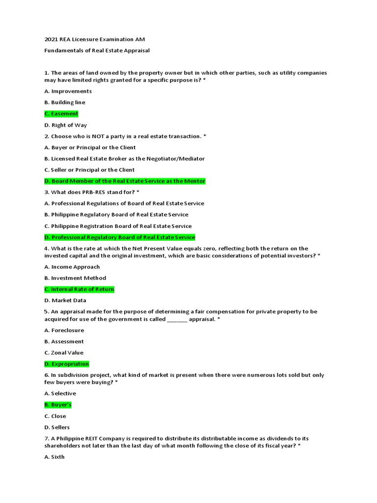 Key 2021 REA Licensure Examination AM | PDF | Real Estate Appraisal | Taxes