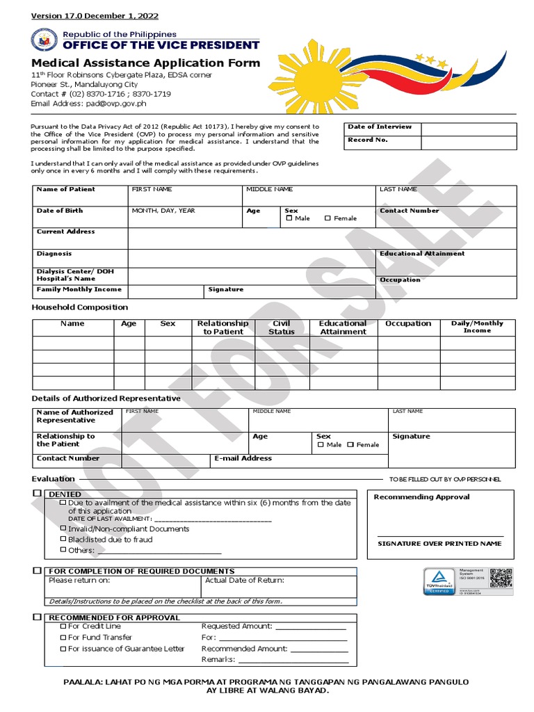 Office of The VP - Medical Assistance Application Form | PDF