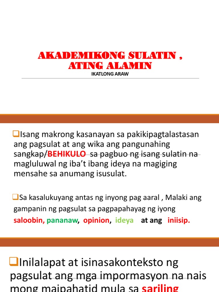 Piling Larang Akademik Kahulugan NG Akademikong Pagsulat | PDF Piling Larang Akademik Kahulugan NG Akademikong Pagsulat | PDF