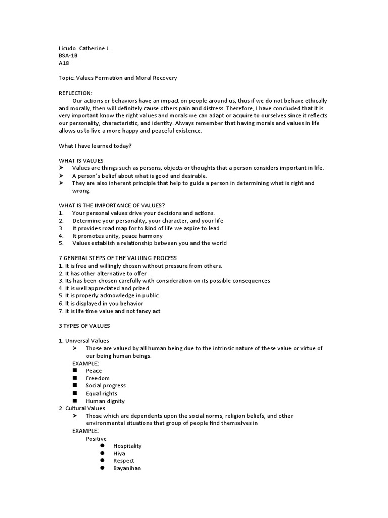 Values Formation And Moral Recovery PDF Morality Applied Ethics