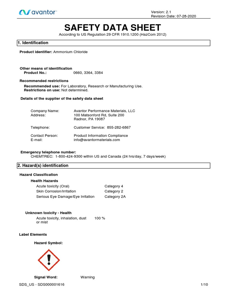 Safety Data Sheet: 1. Identification | PDF | Toxicity | Superfund