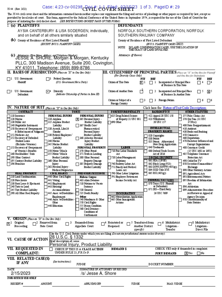 Lawsuit Filed Against Norfolk Southern by Morgan & Morgan | PDF ... Lawsuit Filed Against Norfolk Southern by Morgan & Morgan | PDF ...