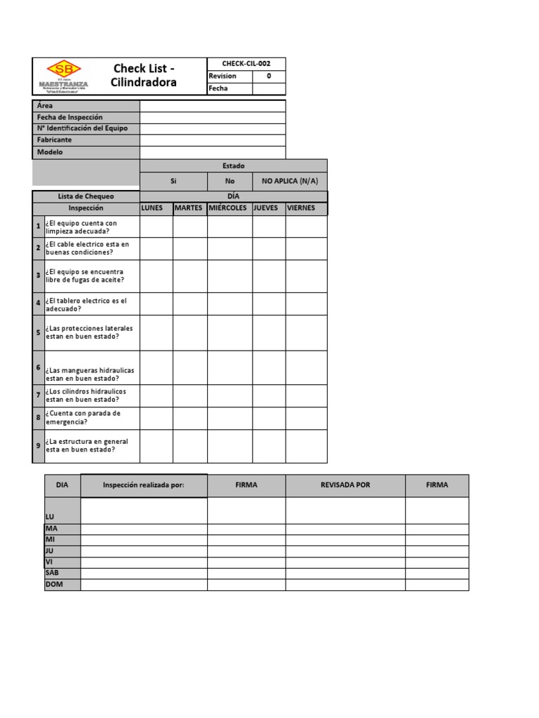 Check List Cilindradora | PDF Check List Cilindradora | PDF